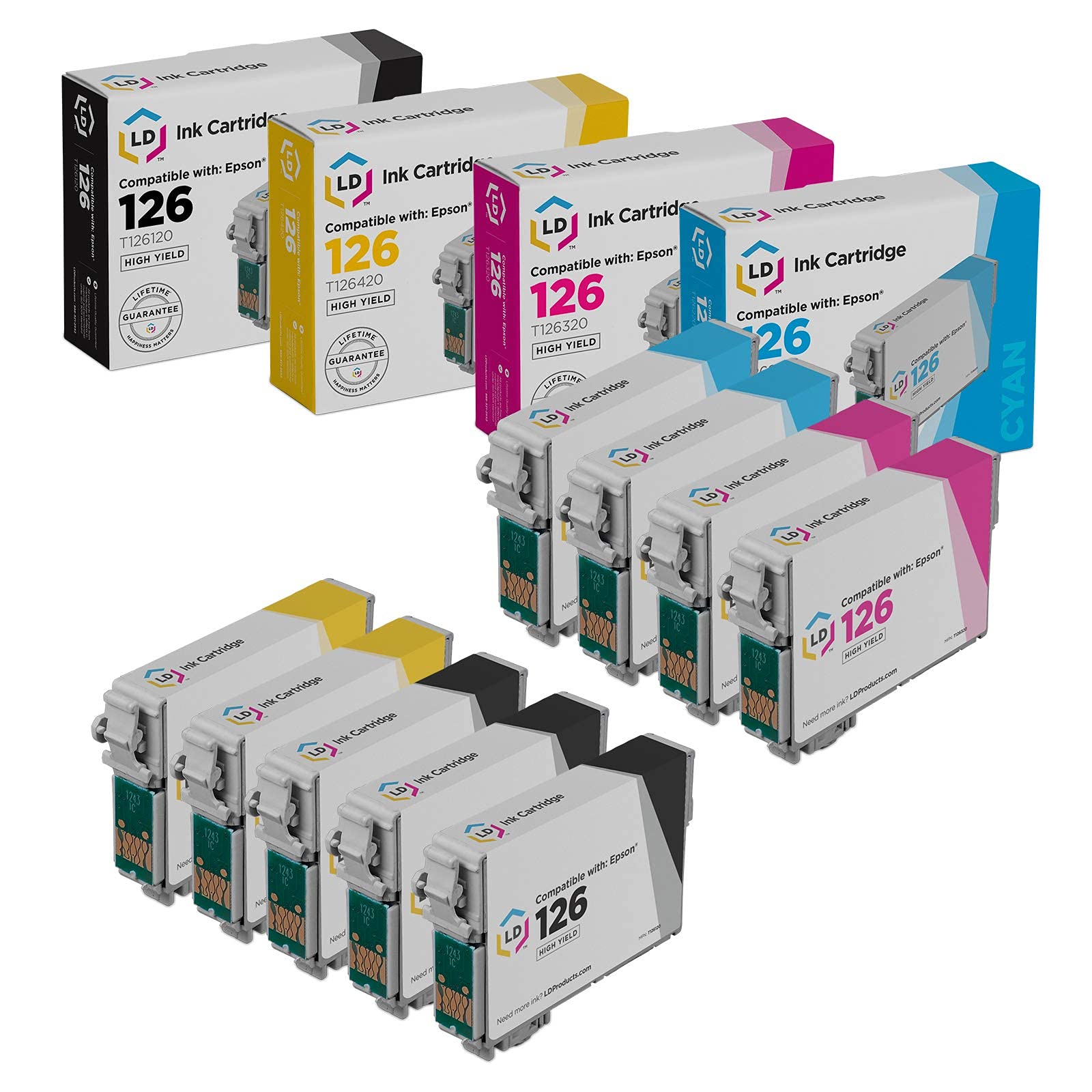 LD Products Replacement for Epson 126 Ink Cartridges (3 Black, 2 Cyan, 2 Magenta, 2 Yellow, 9-Pack) Compatible with Workforce: 435, 520, 545, 60, 630, 633, 635, 645, 840, 845 & Stylus NX430