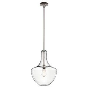 kichler everly 19.75" kitchen bell pendant in olde bronze®, 1-light clear glass pendant light, (19.75" h x 13.75" w), 42046oz