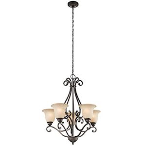 kichler camerena 31.25" 5 light chandelier with white scavo with light umber inside tint olde bronze®