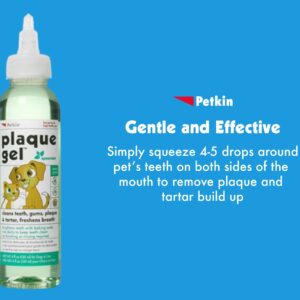 Petkin Plaque Remover Gel – Cleans Teeth and Gums, Removes Plaque and Tartar - Freshens Breath and Whitens Teeth with Baking Soda - Ideal for Daily Use, No Brushing or Rinsing - 4 fl oz