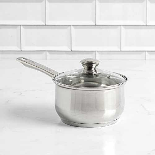 Ecolution Stainless Steel Sauce Pan with Encapsulated Bottom Matching Tempered Glass Steam Vented Lids, Made Without PFOA, Dishwasher Safe, 2-Quart, Silver