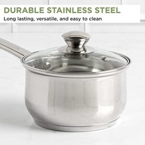 Ecolution Stainless Steel Sauce Pan with Encapsulated Bottom Matching Tempered Glass Steam Vented Lids, Made Without PFOA, Dishwasher Safe, 2-Quart, Silver