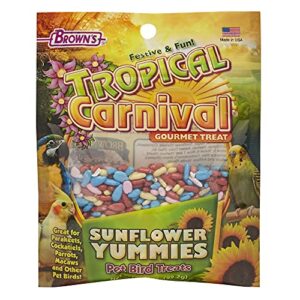 f.m. brown's tropical carnival sunflower yummies treat for parakeets, cockatiels, parrots, macaws, and other pet birds, 3.5-oz bag