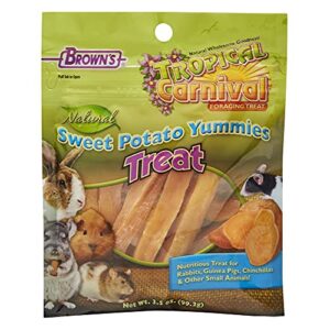 f.m. brown's tropical carnival, natural sweet potato yummies with vitamin c, nutritious treat for rabbits, guinea pigs, chinchillas and other small animals, 3.5 oz