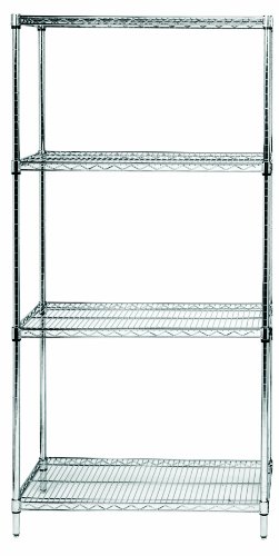 Quantum Storage Systems WR74-1236C Starter Kit for 74' High 4-Tier Wire Shelving Unit, Chrome Finish, 12' Width x 36' Length x 74' Height