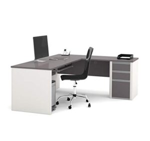 bestar connexion 72w l-shaped desk with pedestal in slate & sandstone