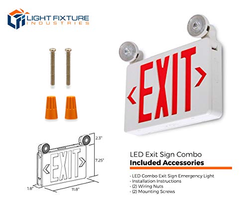 LFI Lights | Compact Combo Red Exit Sign with Emergency Lights | White Housing | All LED | Two Adjustable Round Heads | Hardwired with Battery Backup | UL Listed | (1 Pack) | COMBOC-R