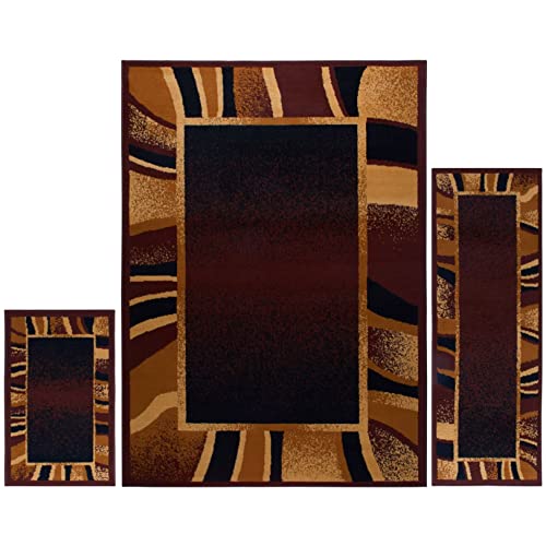 Home Dynamix Konya Contemporary Modern Area Rug 3 Piece Set Border Brown Beige Black