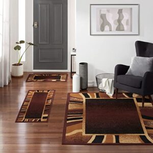 Home Dynamix Konya Contemporary Modern Area Rug 3 Piece Set Border Brown Beige Black