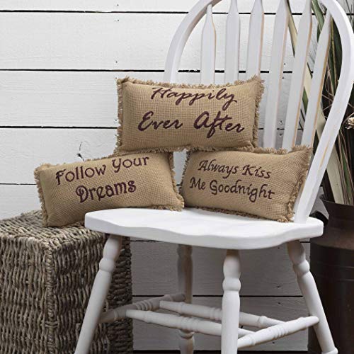 VHC Brands 6166 Burlap Natural Always Kiss Me Goodnight 7" x 13" Pillow