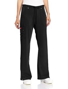 xtreme stretch scrubs for women, drawstring flare leg cargo pant 82011, xl, black