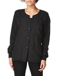 wonderwink women's four way stretch sporty snap jacket, black, medium