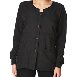 WonderWink Women's Four Way Stretch Sporty Snap Jacket, Black, Medium