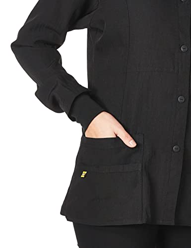 WonderWink Women's Four Way Stretch Sporty Snap Jacket, Black, Medium