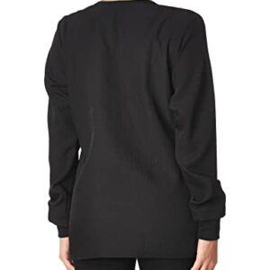 WonderWink Women's Four Way Stretch Sporty Snap Jacket, Black, Medium