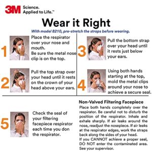 3M Personal Protective Equipment Particulate Respirator 8210, N95, Smoke, Dust, Grinding, Sanding, Sawing, Sweeping, 20/Pack