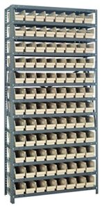 quantum storage systems 1275-101iv steel shelving unit with 4" shelf bins, 12" d x 36" w x 75" h, ivory