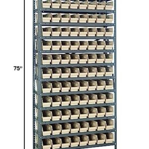 Quantum Storage Systems 1275-101IV Steel Shelving Unit with 4" Shelf Bins, 12" D x 36" W x 75" H, Ivory