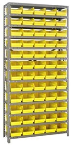 quantum storage systems 1275-102yl steel shelving unit with 4" shelf bins, 12" d x 36" w x 75" h, yellow