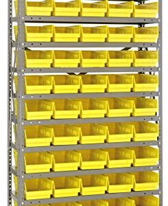 Quantum Storage Systems 1275-102YL Steel Shelving Unit with 4" Shelf Bins, 12" D x 36" W x 75" H, Yellow