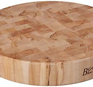 John Boos Block CCB183-R-H Maple Wood End Grain Round Cutting Board with Stainless Steel Handles, 18 Inches Round x 3 Inches Tall