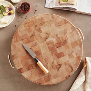 John Boos Block CCB183-R-H Maple Wood End Grain Round Cutting Board with Stainless Steel Handles, 18 Inches Round x 3 Inches Tall