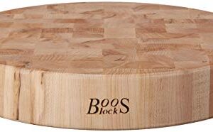 John Boos Block CCB183-R-H Maple Wood End Grain Round Cutting Board with Stainless Steel Handles, 18 Inches Round x 3 Inches Tall