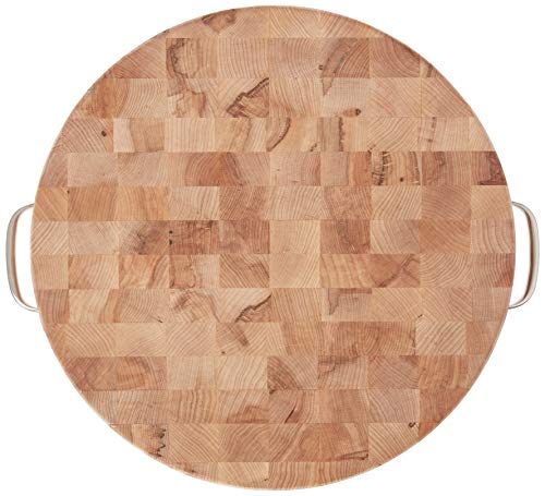 John Boos Block CCB183-R-H Maple Wood End Grain Round Cutting Board with Stainless Steel Handles, 18 Inches Round x 3 Inches Tall