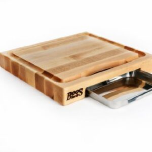 John Boos Block PM1514225-P Newton Prep Master Maple Wood Reversible Cutting Board with Juice Groove and Pan, 15 Inches x 14 Inches x 2.25 Inches