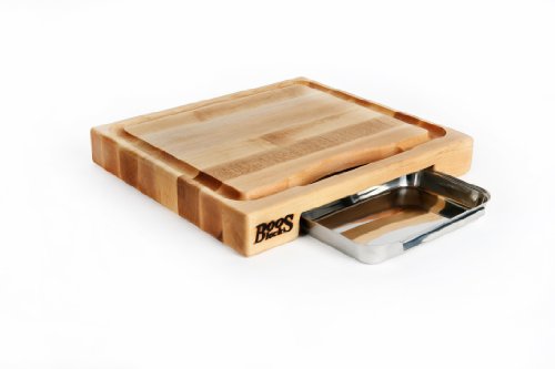 John Boos Block PM1514225-P Newton Prep Master Maple Wood Reversible Cutting Board with Juice Groove and Pan, 15 Inches x 14 Inches x 2.25 Inches