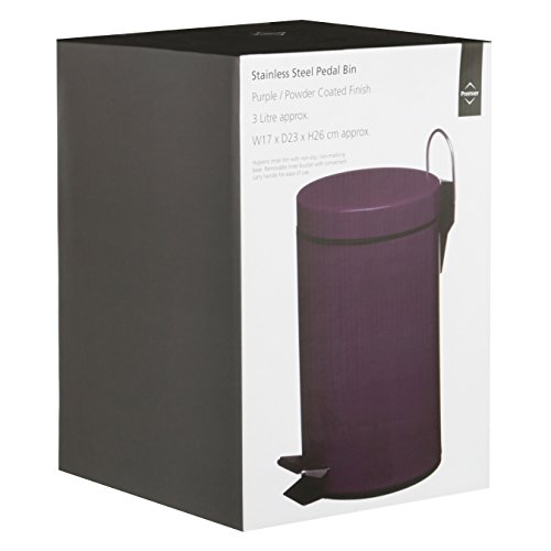 Premier Housewares Purple Kitchen Bin Recycling and Waste Bathroom Bin Non- Slip Rubbish Bin Bins for Kitchen Non Marking Recycling Bins Pedal Bin,H26 x W17 x D23cm