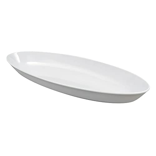 G.E.T. ML-256-W White 10.4 qt., 30" x 11.75" Deep Oval Platter, Break Resistant Dishwasher Safe Melamine Plastic, Siciliano Collection