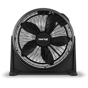 fanfair floor fan 20 inch high velocity fan powerful air circulator 3 speeds, portable wind machine, adjustable tilt floor fan, white noise quiet operation, safe for bedroom,home,office, black