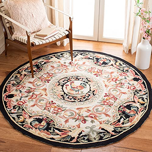 SAFAVIEH Chelsea Collection 3' Round Ivory / Black HK48K Hand-Hooked French Country Wool Area Rug