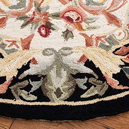 SAFAVIEH Chelsea Collection 3' Round Ivory / Black HK48K Hand-Hooked French Country Wool Area Rug