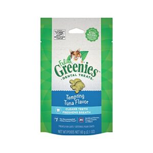 feline greenies natural dental care cat treats tempting tuna flavor, 2.1 oz. pouch