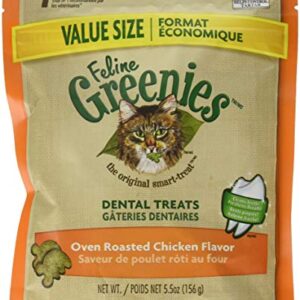 FELINE GREENIES Natural Dental Care Cat Treats Oven Roasted Chicken Flavor, 5.5 oz. Pack