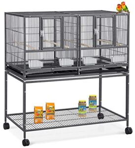 42" stackable center divided breeder breeding bird flight double rolling cage for aviaries canaries cockatiels lovebirds finches budgies small parrots (black vein, single story)