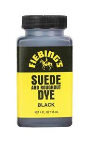 fiebing's black suede dye (4oz) - dyes, brightens and restores suede and roughout leather shoes - remains flexible when dry, won't crack or peel - dye is permanent and the applicator is included