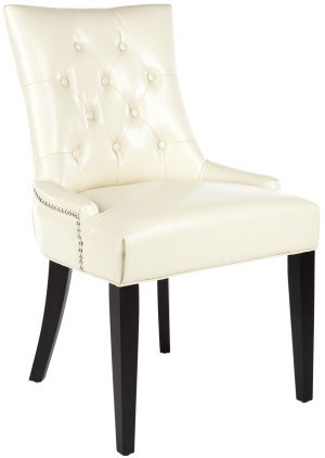 Safavieh Mercer Collection Heather Cream Leather Nailhead Dining Chair, Set of 2