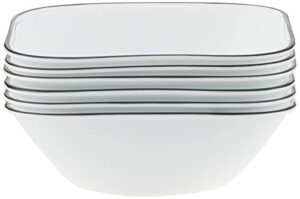 corelle vitrelle 6-piece (22-oz) cereal soup bowls, triple layer glass and chip resistant, lightweight square dinnerware bowl set, simple lines