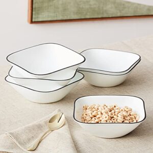 Corelle Vitrelle 6-Piece (22-Oz) Cereal Soup Bowls, Triple Layer Glass and Chip Resistant, Lightweight Square Dinnerware Bowl Set, Simple Lines