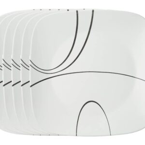 Corelle Vitrelle 6-Piece Dinner Plates Set, Triple Layer Glass and Chip Resistant, Lightweight Square 10-1/2-Inch Plates, Simple Lines