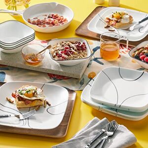 Corelle Vitrelle 6-Piece Dinner Plates Set, Triple Layer Glass and Chip Resistant, Lightweight Square 10-1/2-Inch Plates, Simple Lines