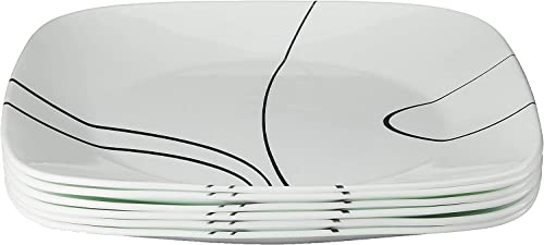 Corelle Vitrelle 6-Piece Dinner Plates Set, Triple Layer Glass and Chip Resistant, Lightweight Square 10-1/2-Inch Plates, Simple Lines