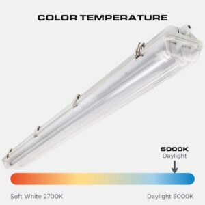 4'ft 2 Lamp T8 Fluorescent Vapor Proof Light Fixture - Wet Location IP65 Rated - Garages, Parking Structure, Freezers, Walkways, Underground Structures Commercial Grade 120V