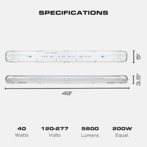 4'ft 2 Lamp T8 Fluorescent Vapor Proof Light Fixture - Wet Location IP65 Rated - Garages, Parking Structure, Freezers, Walkways, Underground Structures Commercial Grade 120V