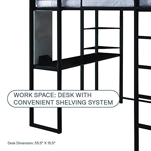 DHP Abode Full Size Metal Loft Bed, Black