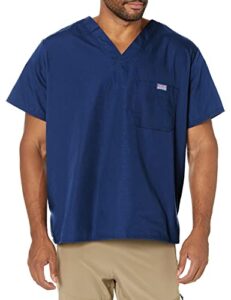 cherokee v-neck men's scrub top with chest pocket, durable, fade resistant and easy care 4789, l, navy