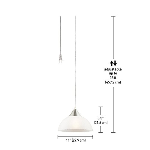 Globe Electric 64413 1-Light Plug-in Pendant, Brushed Steel, Frosted White Shade, 15ft Clear Cord, in-Line On/Off Switch, E26 Base Socket, Kitchen Island, Café, Hanging Light, Home Improvement